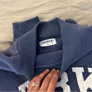 Parke | Sweaters | Parke Blue Varsity Mockneck Fleece Sweater Size Lxl ...